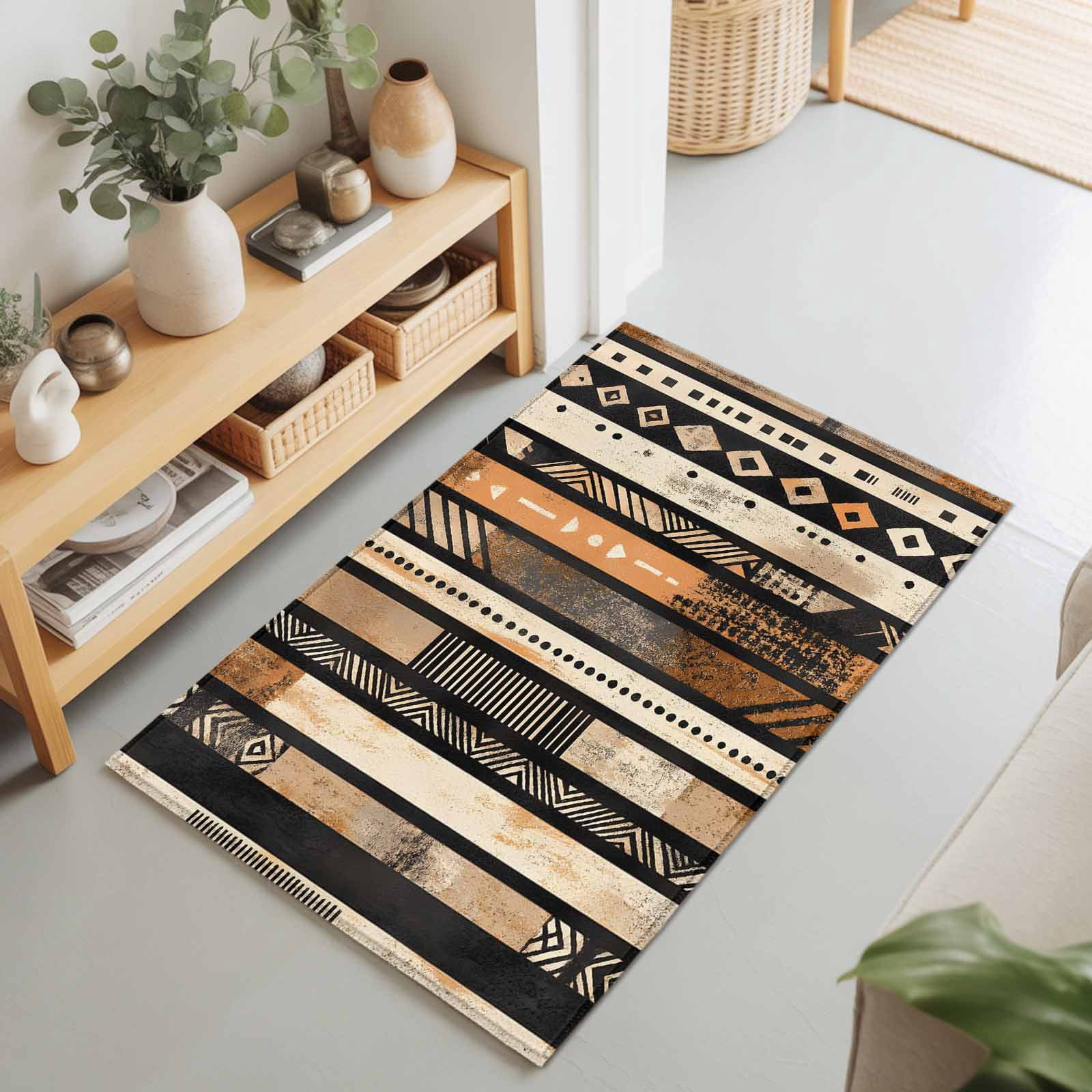 Abstract Ethnic Geometric Stripes Rectangle Area Rug 2x3ft,Living Room ...