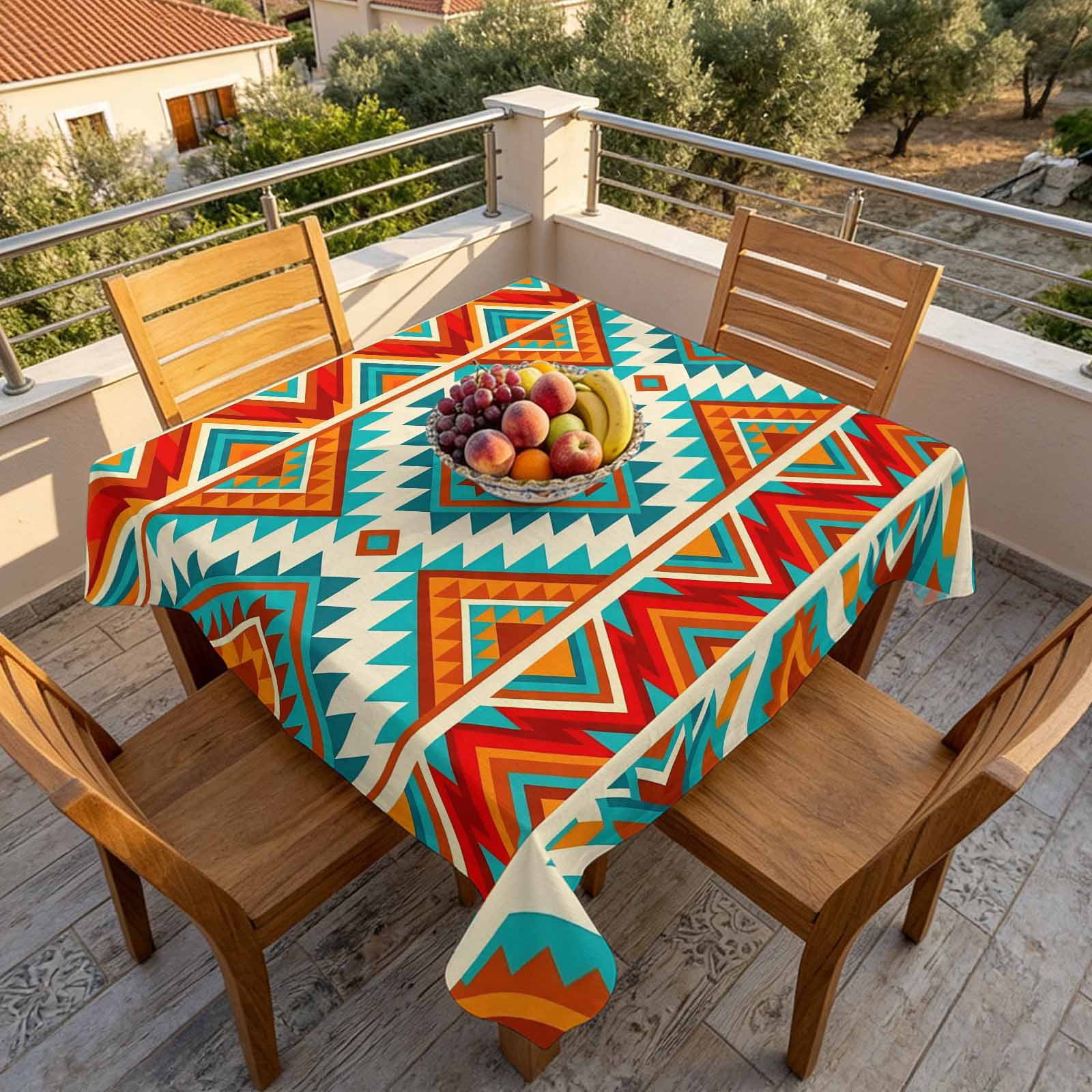 Abstract Ethnic Geometric Texture Table Cloth 60x60in, Waterproof ...