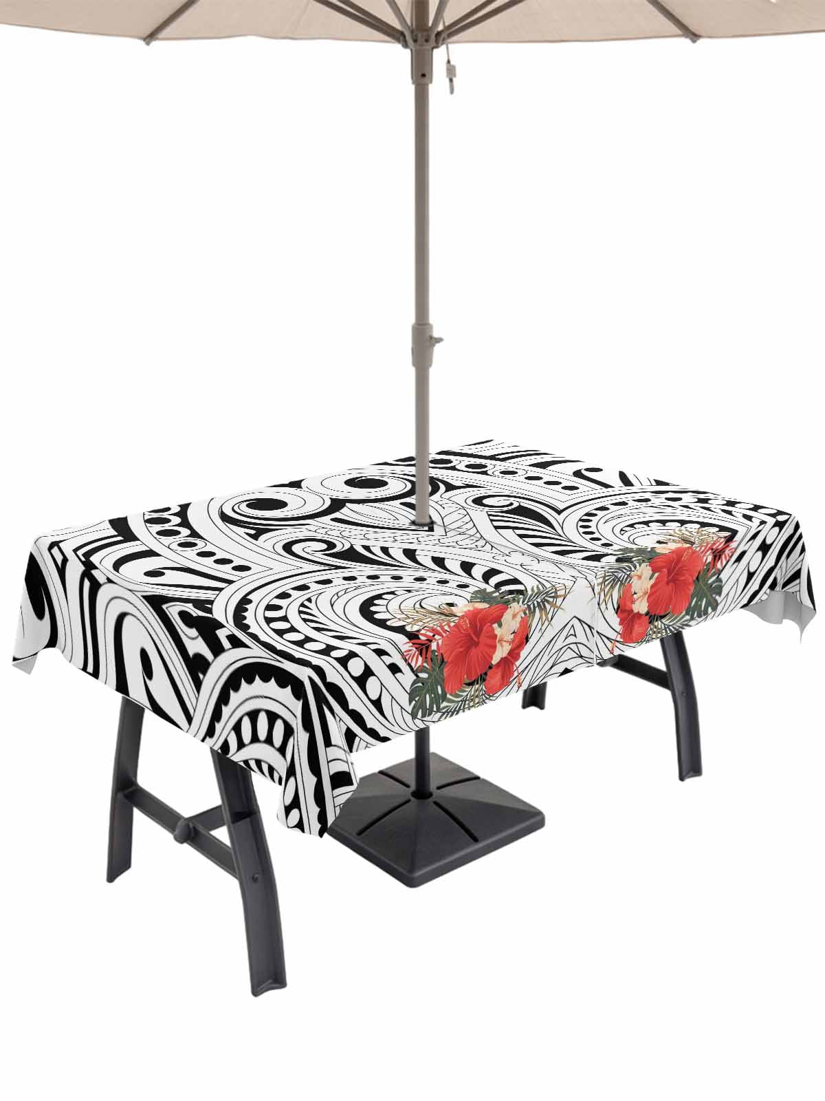 Abstract Ethnic Rectangle Outdoor Tablecloth with Umbrella Hole ...