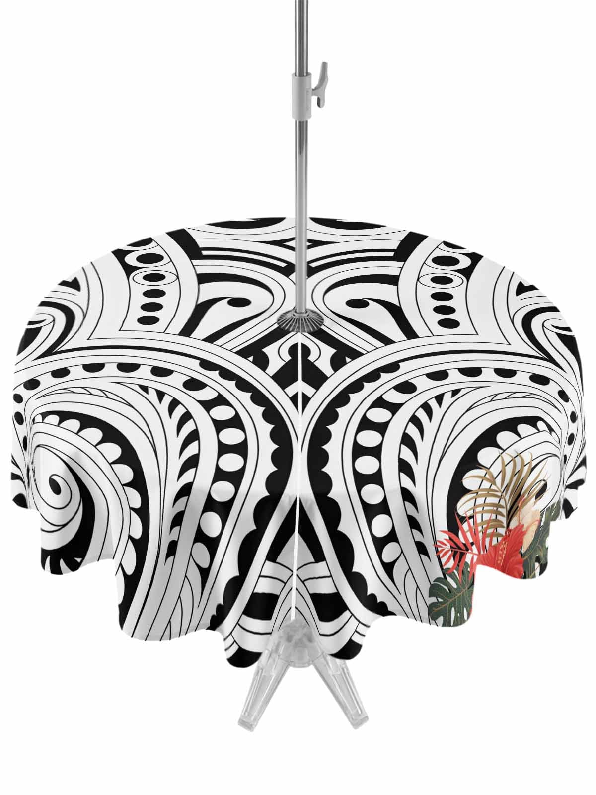 Abstract Ethnic Round Outdoor Tablecloth with Umbrella Hole Bohemian ...