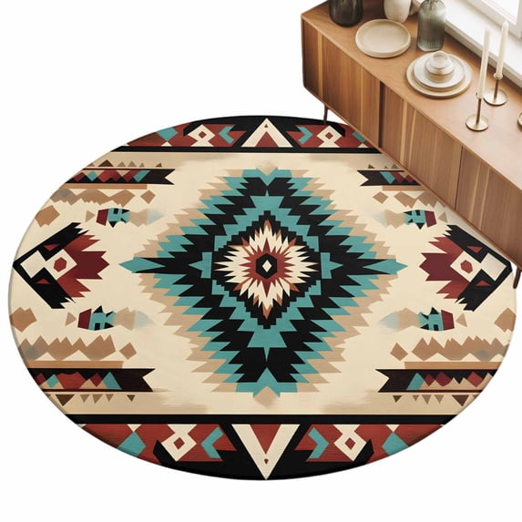 Abstract Ethnic Style Area Rug, Retro Brown Red Weaving Pattern Non ...