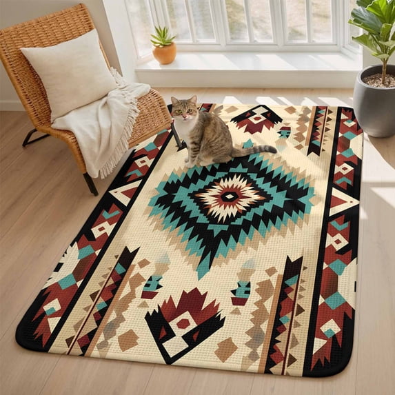 Abstract Ethnic Style Area Rugs for Living Room 5x7, Retro Brown Red ...