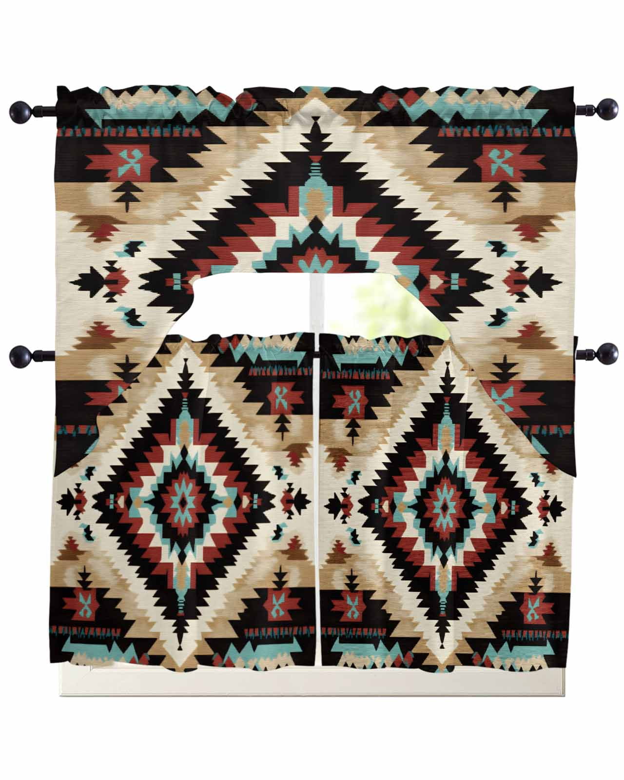 Abstract Ethnic Style Art Swag Valance and Tier Curtains Set Retro ...