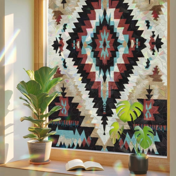 Abstract Ethnic Style Art Window Privacy Film, Retro Brown Green ...