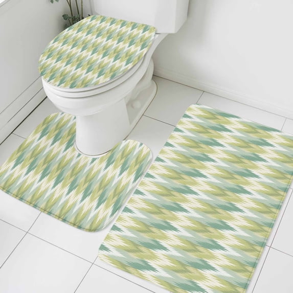 Abstract Ethnic Style Bathroom Rugs Set Boho Green Southwest Group Non ...
