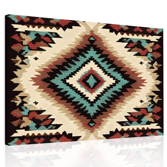 Abstract Ethnic Style Canvas Print Wall Art, Retro Brown Green Weaving ...