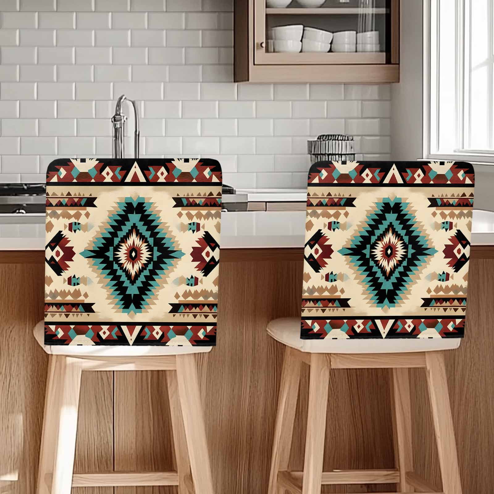 Abstract Ethnic Style Chair Covers Set of 4 Retro Brown Red Weaving ...
