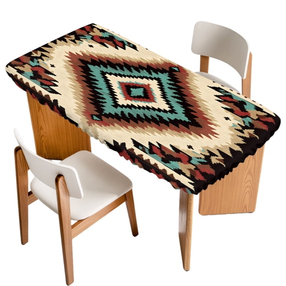 Abstract Ethnic Style Fitted Rectangle Tablecloth 30" x 60" Retro Brown ...