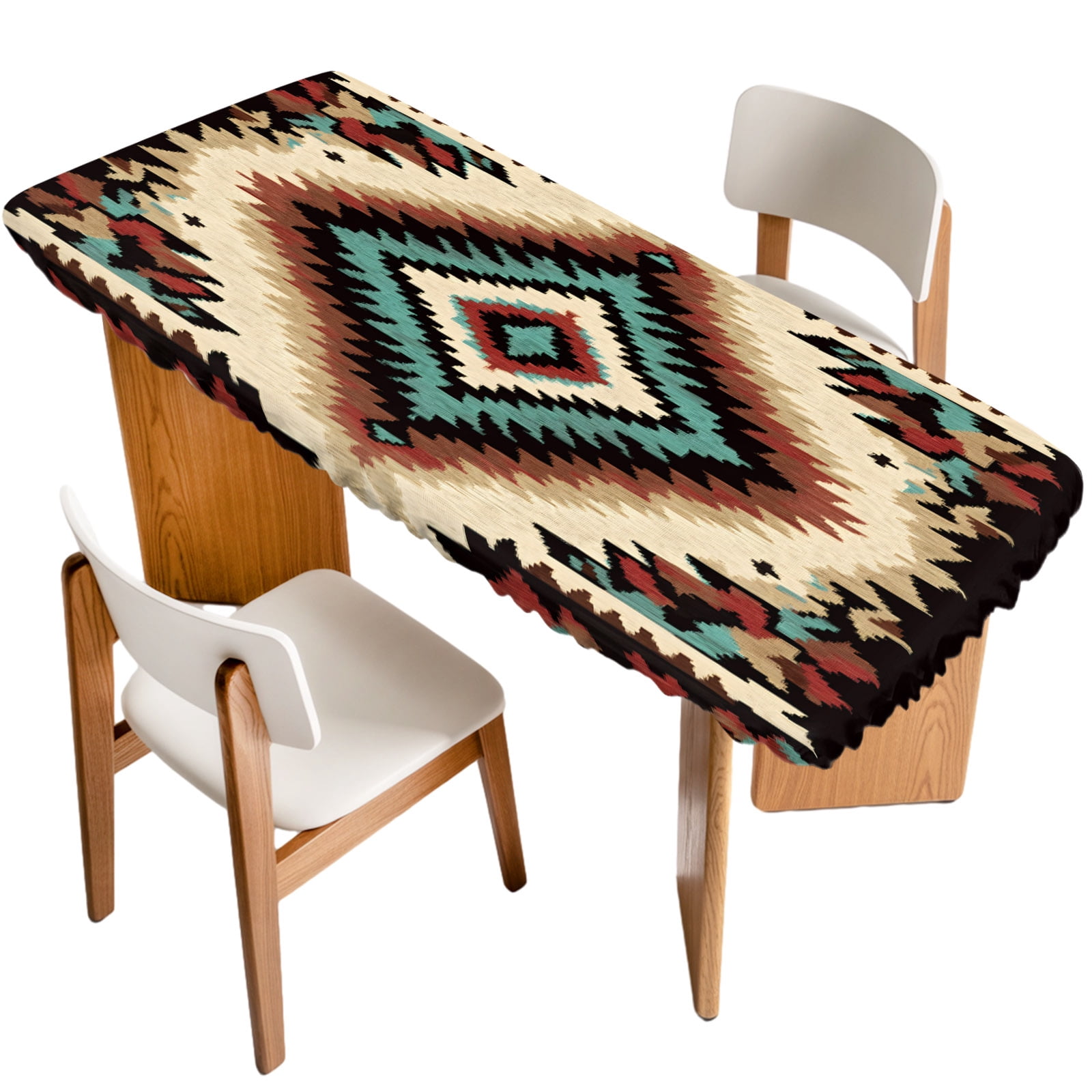 Abstract Ethnic Style Fitted Rectangle Tablecloth 32" x 96" Retro Brown ...