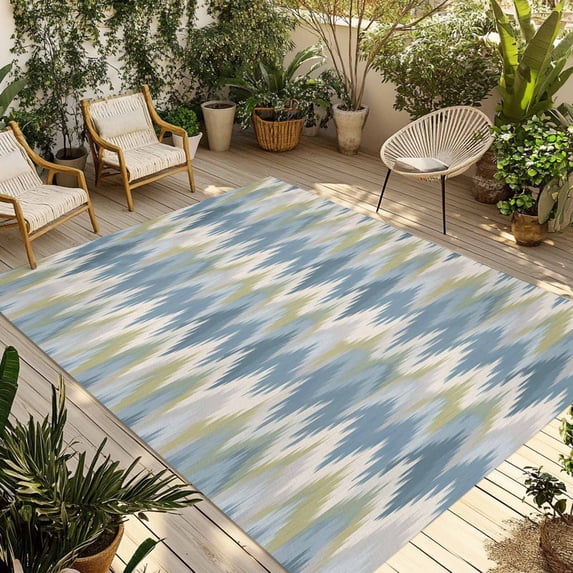 Abstract Ethnic Style Outdoor Rug, Blue Boho Southwest Group Non-Slip ...