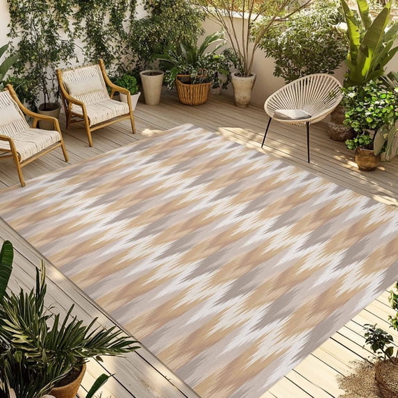 Abstract Ethnic Style Outdoor Rug, Boho Brown Southwest Group Non-Slip ...