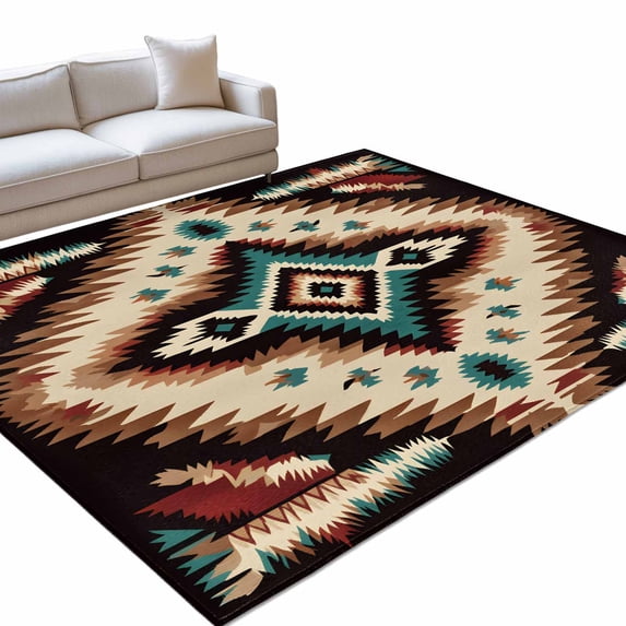Abstract Ethnic Style Pattern Area Rug, Retro Brown Red Weaving Art Non ...
