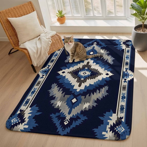 Abstract Ethnic Style Pattern Area Rugs for Living Room 5x6, Retro Blue ...