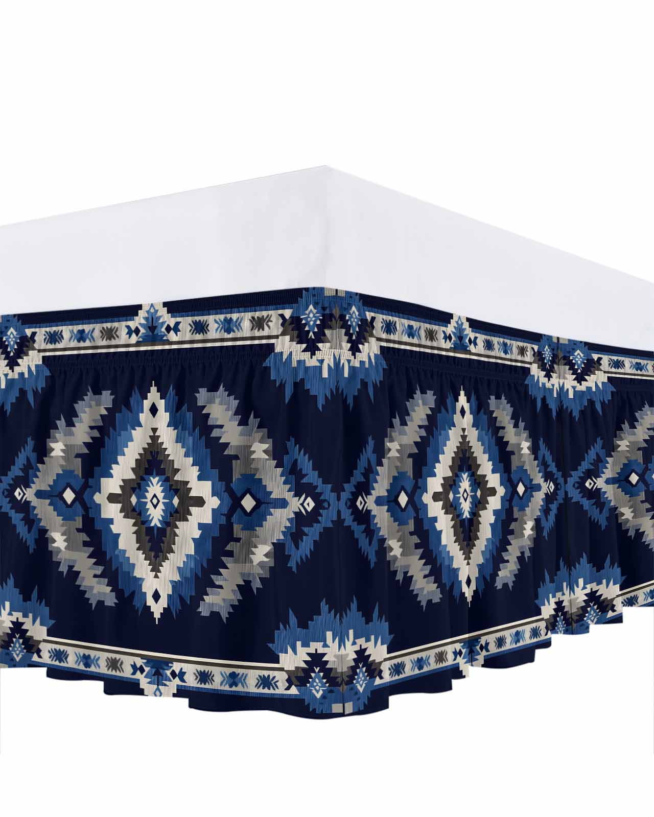 Abstract Ethnic Style Pattern Bed Skirt Retro Blue White Weaving Art ...