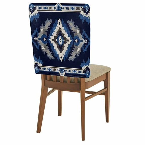 Abstract Ethnic Style Pattern Chair Back Covers Set of 4, Retro Blue ...