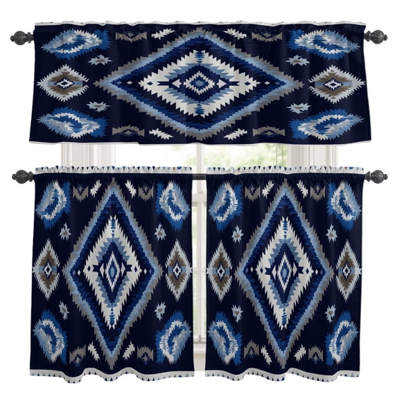 Abstract Ethnic Style Pattern Kitchen Curtains Valance and Tier Set ...