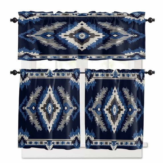Abstract Ethnic Style Pattern Kitchen Curtains Valance and Tier Set ...
