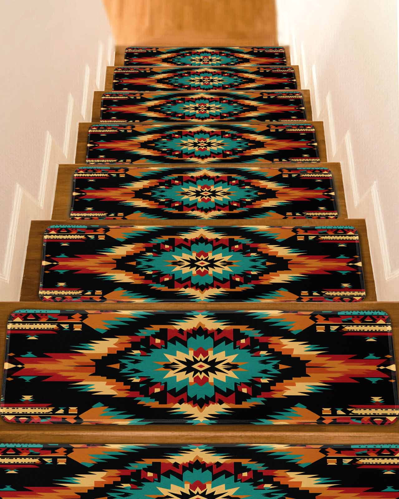 Abstract Ethnic Style Pattern Non-Slip Stair Treads for Wooden Steps ...