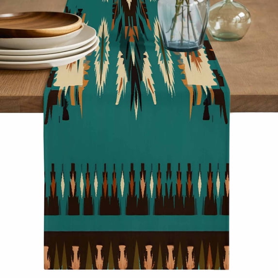 Abstract Ethnic Style Pattern Table Runner, Retro Weaving Green Art ...