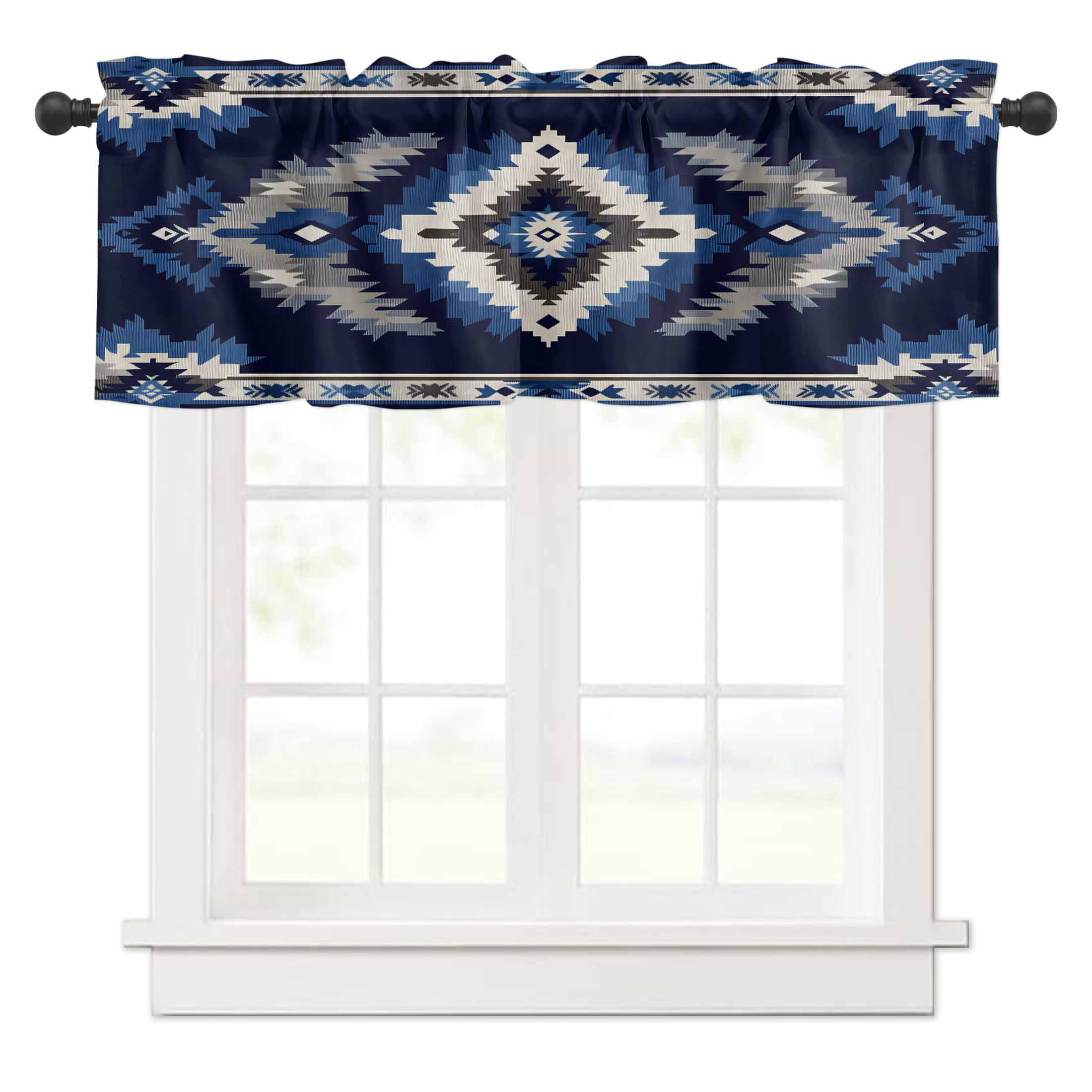Abstract Ethnic Style Pattern Valances for Windows Retro Blue White ...