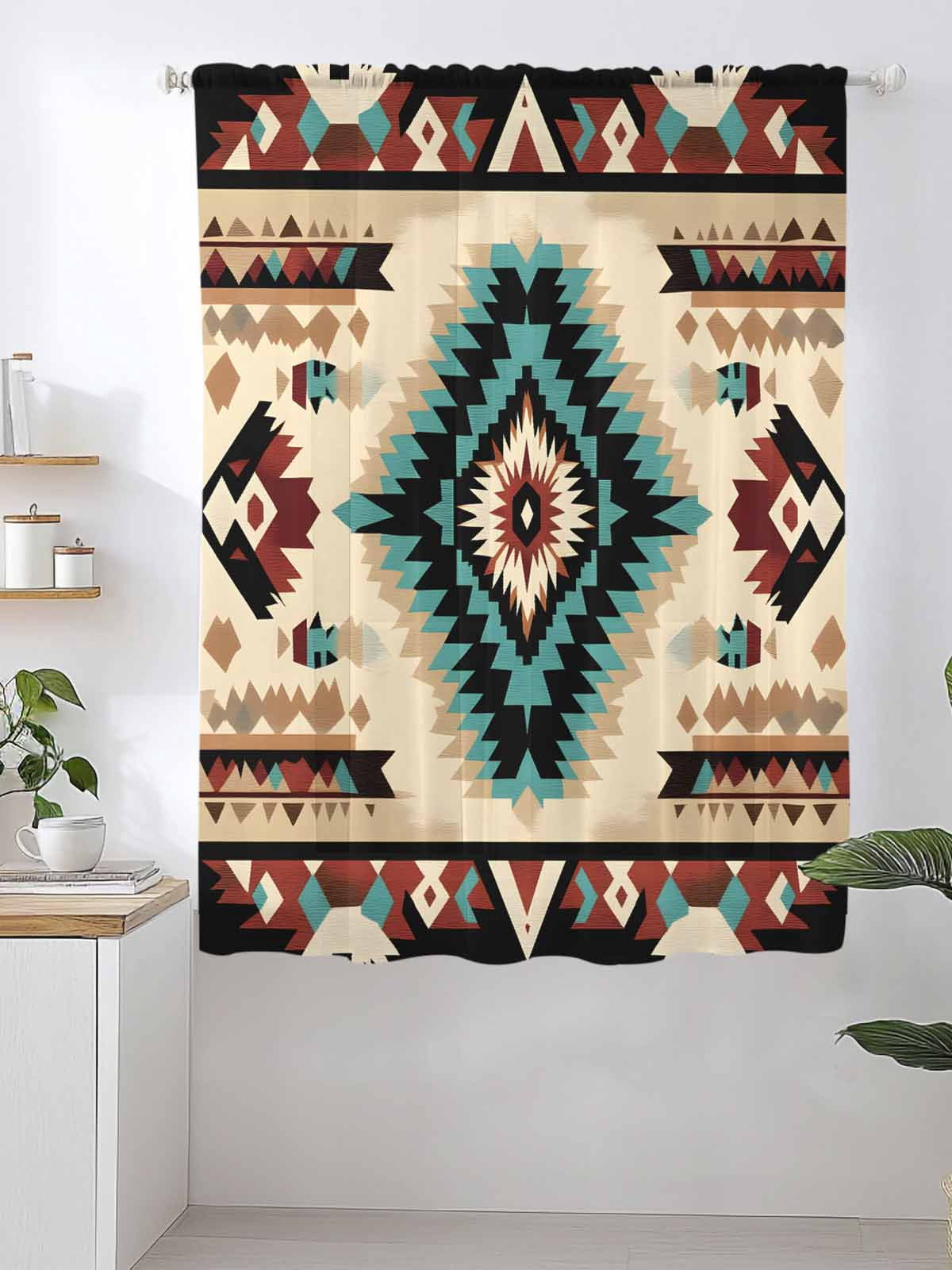 Abstract Ethnic Style Sheer Curtains 72 Inch Long 1 Panel Retro Brown ...