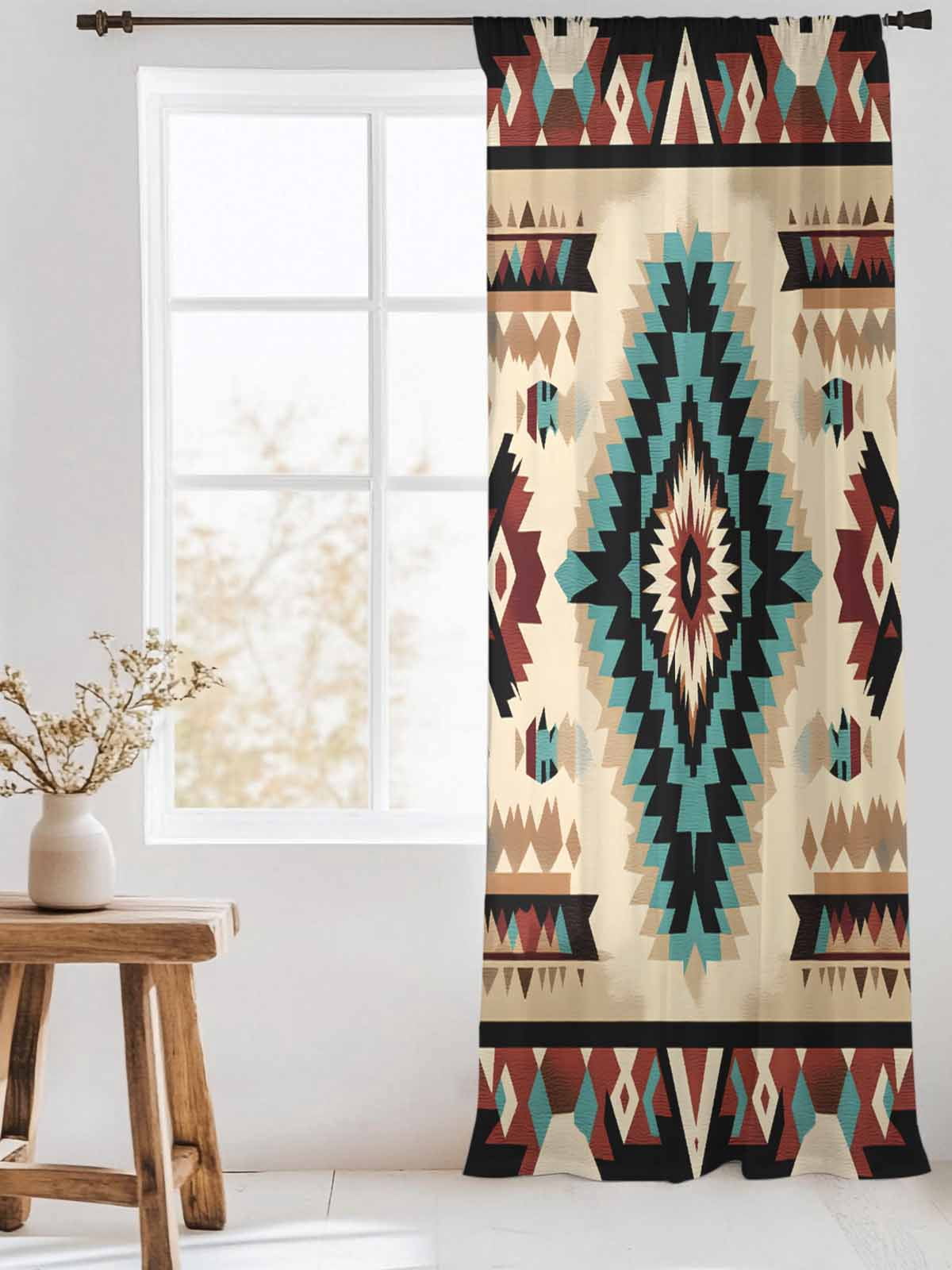 Abstract Ethnic Style Sheer Curtains 84 Inch Long 1 Panel Retro Brown ...