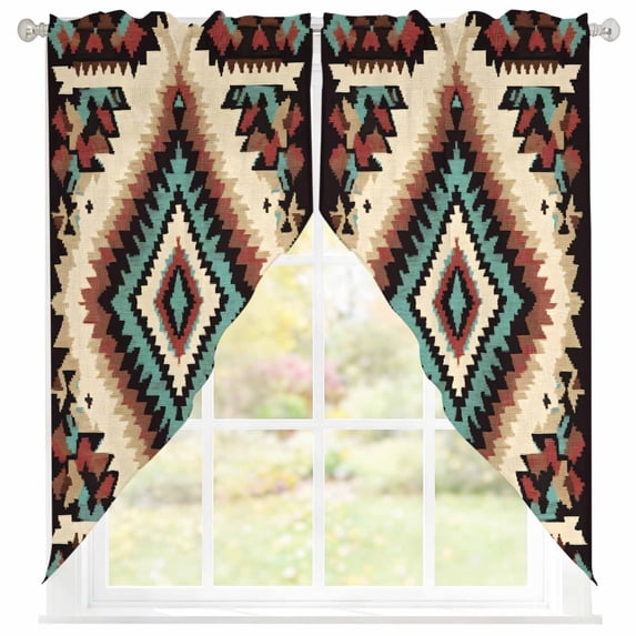 Abstract Ethnic Style Sheer Curtains Swag Valances for Windows Retro ...