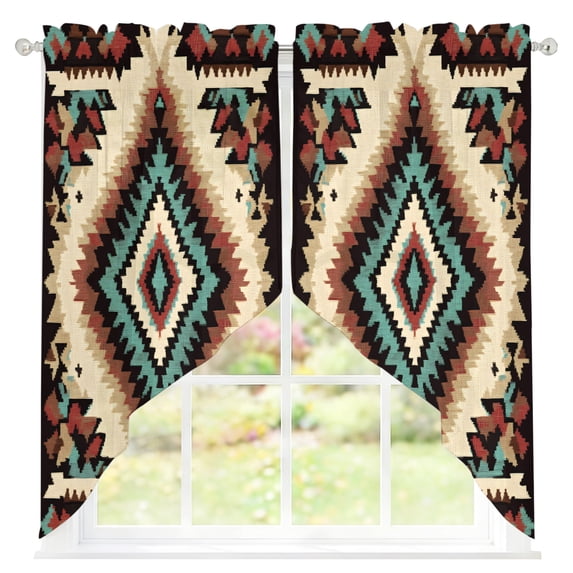 Abstract Ethnic Style Sheer Curtains Swag Valances for Windows Retro ...