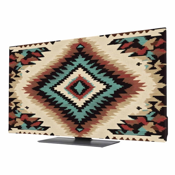 Abstract Ethnic Style TV Dust Cover 32 Inch, Retro Brown Green Weaving ...