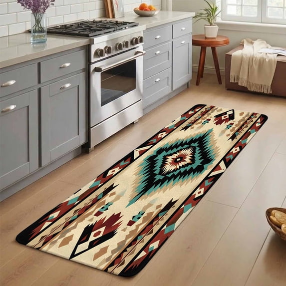 Abstract Ethnic Style Washable Runner Rug 1.4x4 ft Retro Brown Red ...