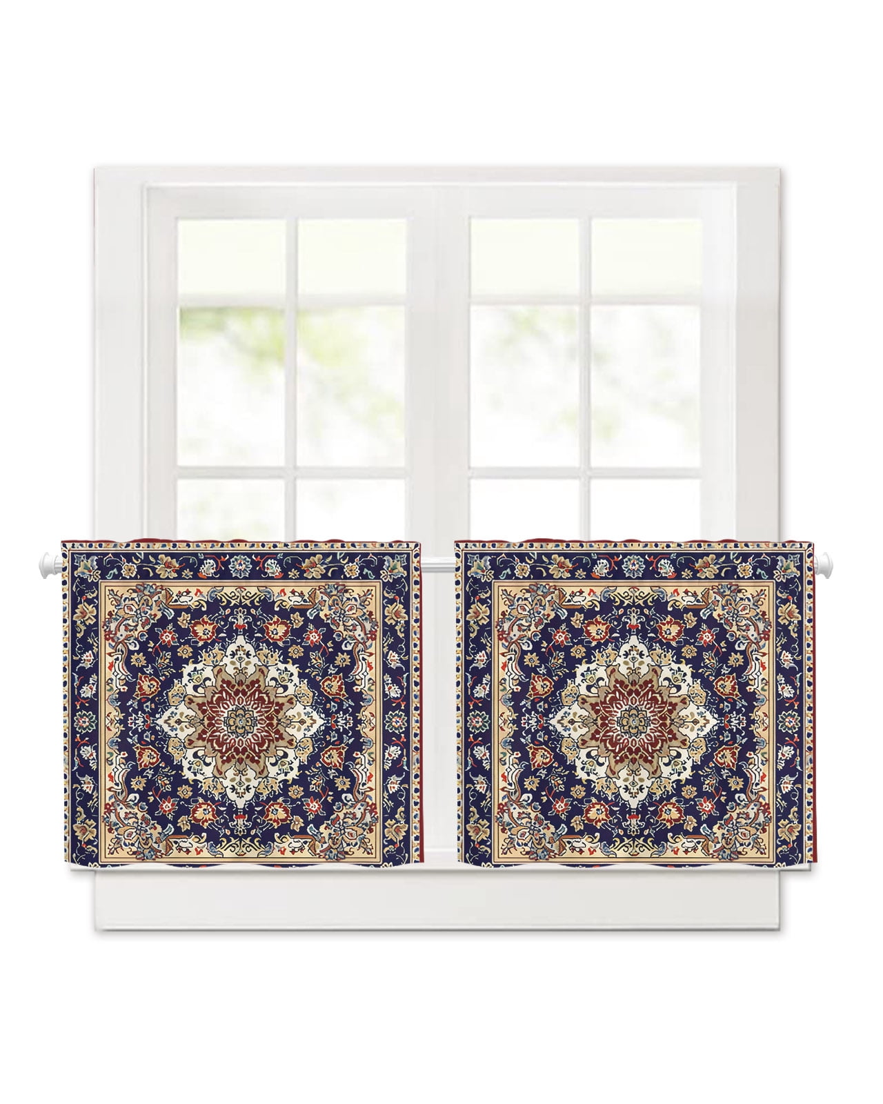 Abstract Ethnic Swirling Floral Short Blackout Curtains 30 Inch Long ...