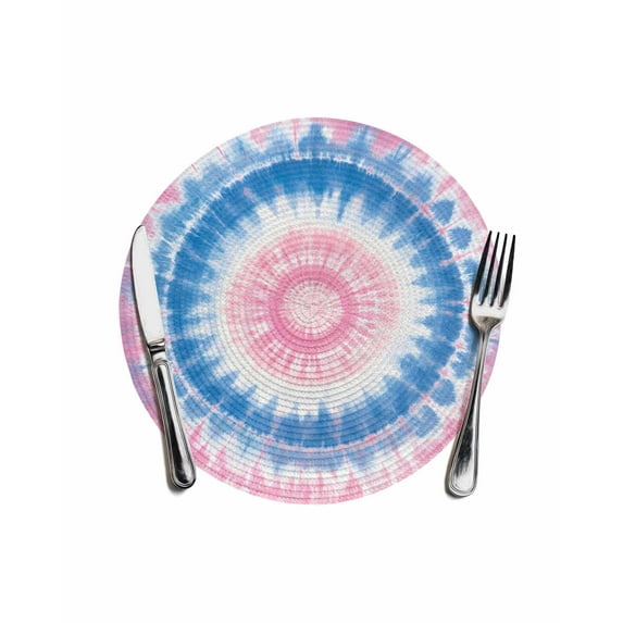 Abstract Ethnic Tie Dye Round Table Placemats 1 pc, Pink Blue Washable ...