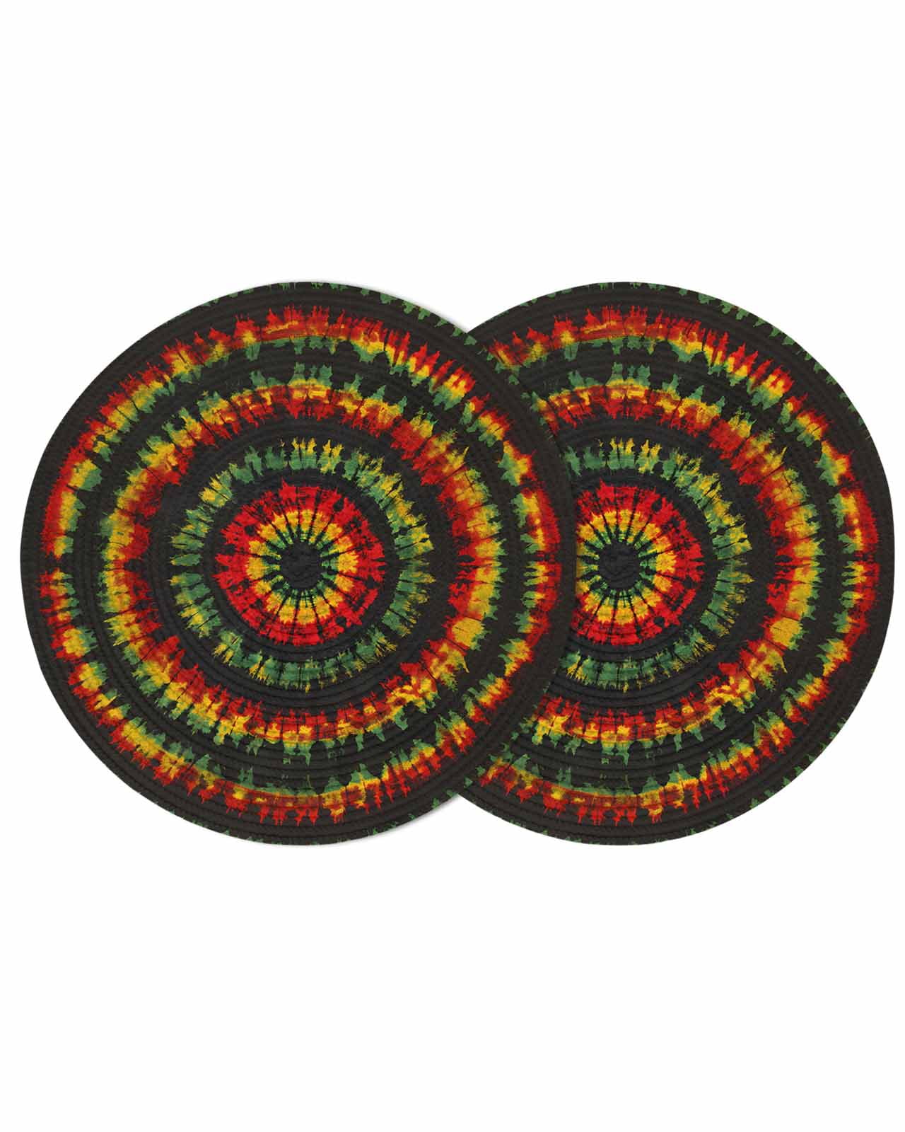 Abstract Ethnic Tie Dye Round Table Placemats set of 2, Red Green ...