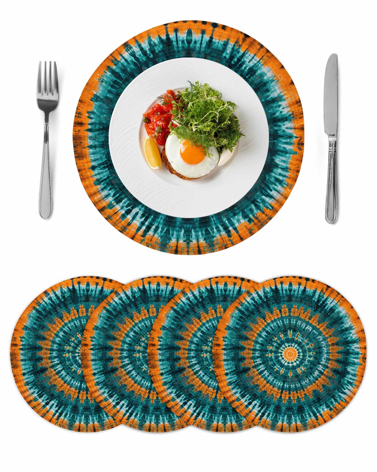 Abstract Ethnic Tie Dye Round Table Placemats set of 4, Explosion ...