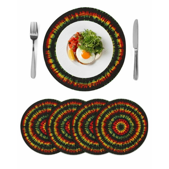 Abstract Ethnic Tie Dye Round Table Placemats set of 4, Red Green ...