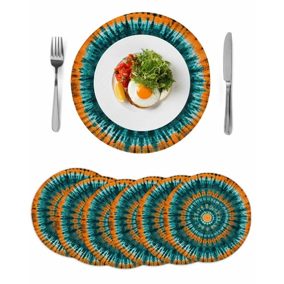 Abstract Ethnic Tie Dye Round Table Placemats set of 6, Explosion ...