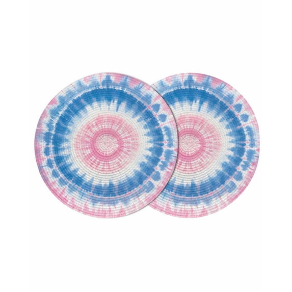 Abstract Ethnic Tie Dye Round Table Placemats set of 2, Pink Blue ...