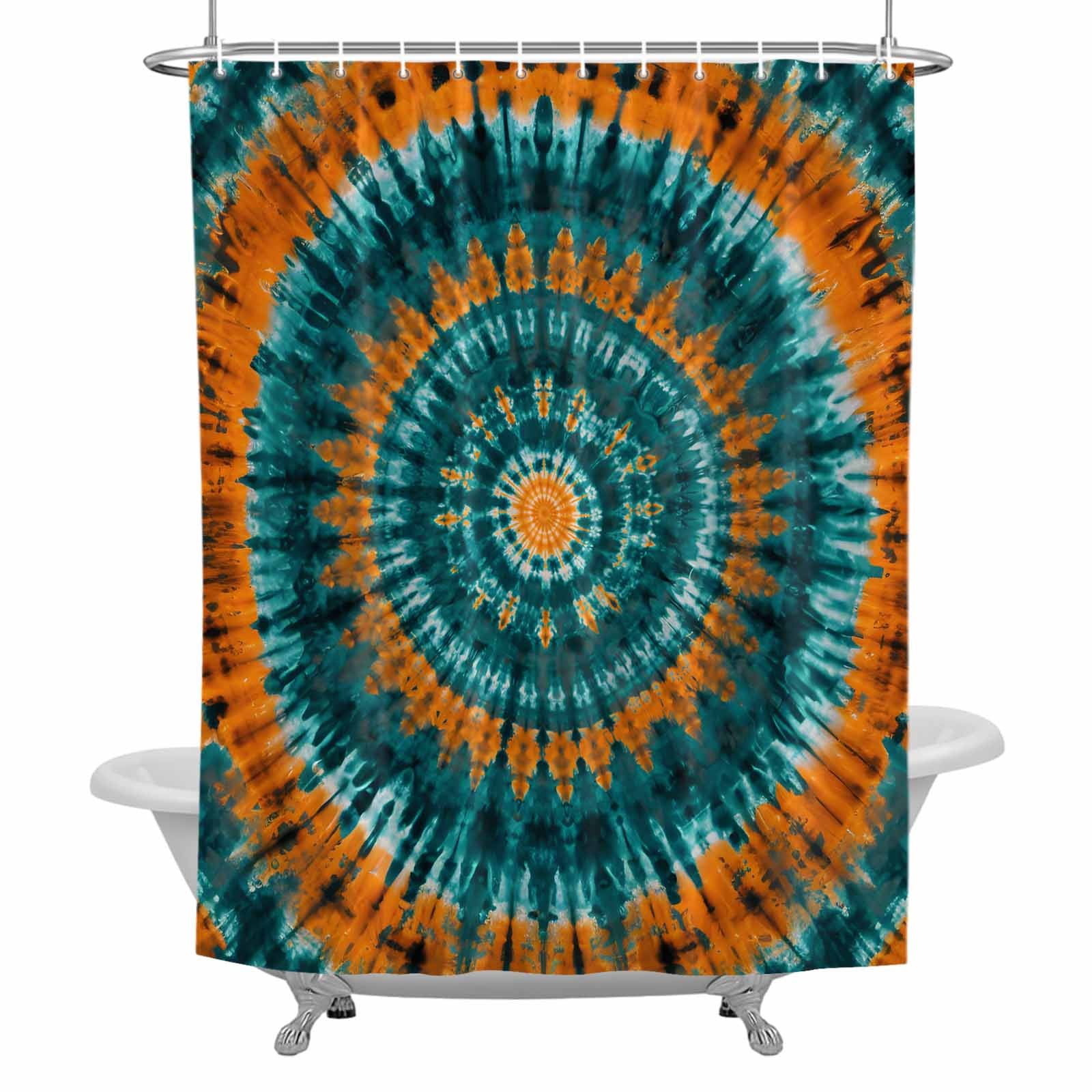 Abstract Ethnic Tie Dye Shower Curtain Set with Hooks, Explosion ...
