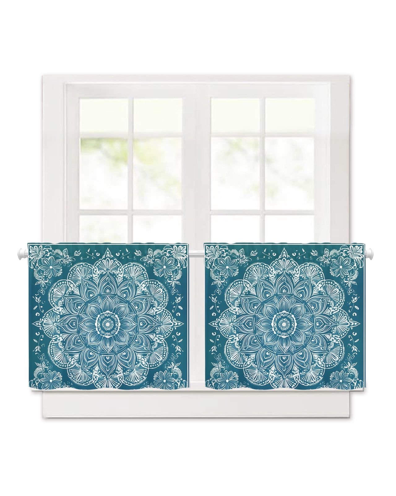 Abstract Ethnic Tribal Flower Texture Short Blackout Curtains 30 Inch ...