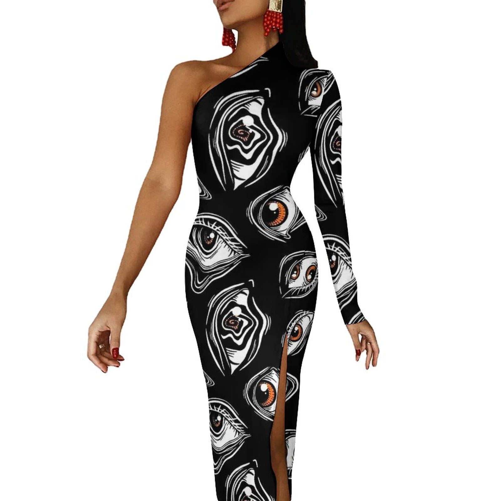 Abstract Evil Eye Bodycon Dress Autumn Vintage Print Night Club Side ...