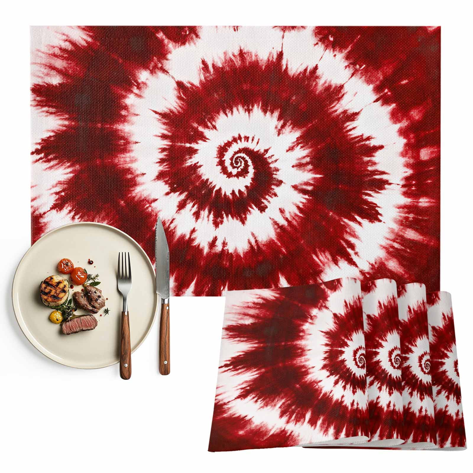 Abstract Explosion Tie Dye Placemats Set of 2, Red White Table Mats ...