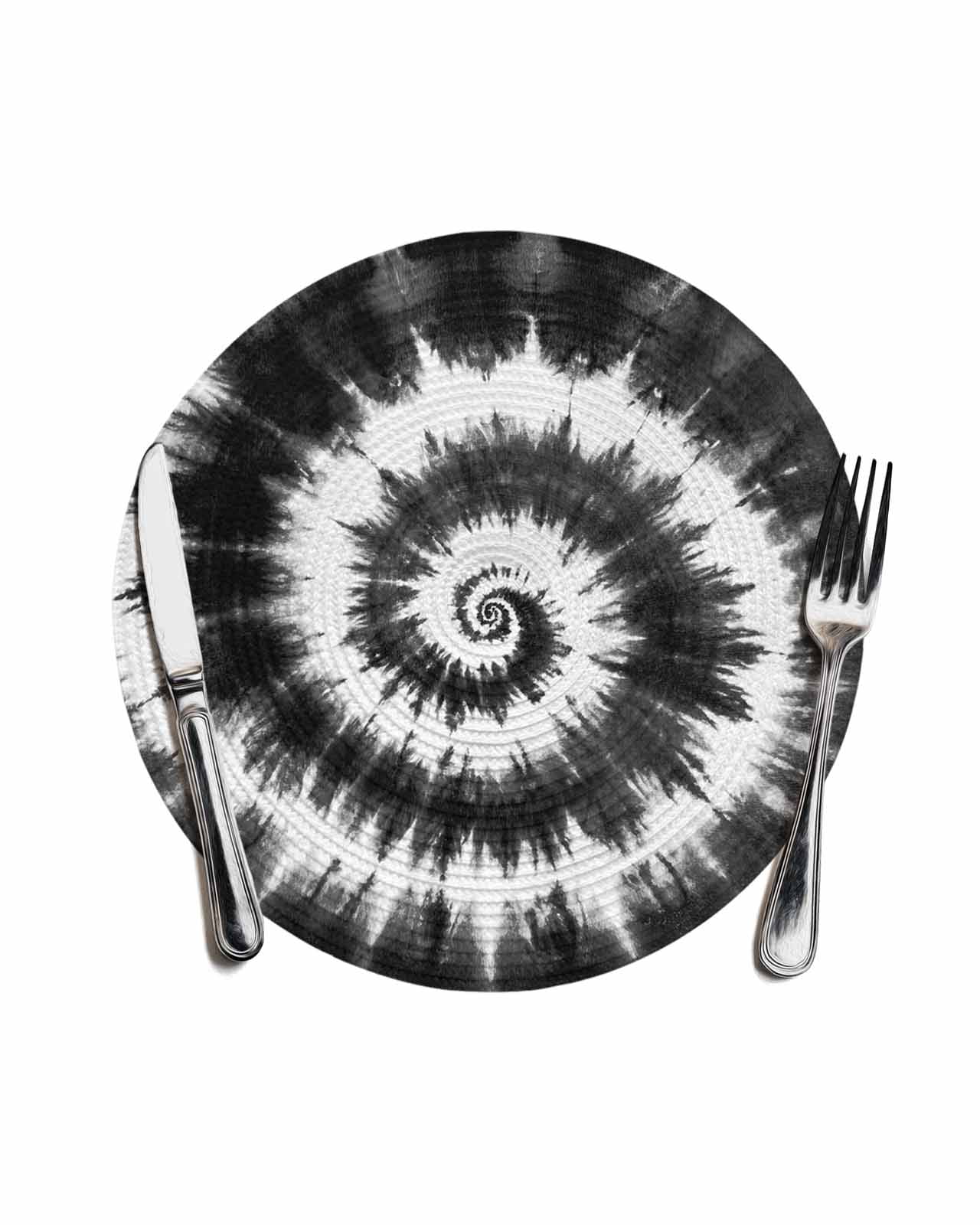 Abstract Explosion Tie Dye Round Table Placemats 1 pc, Black White ...