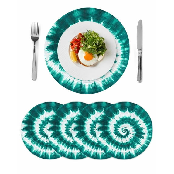 Abstract Explosion Tie Dye Round Table Placemats set of 4, Turquoise ...