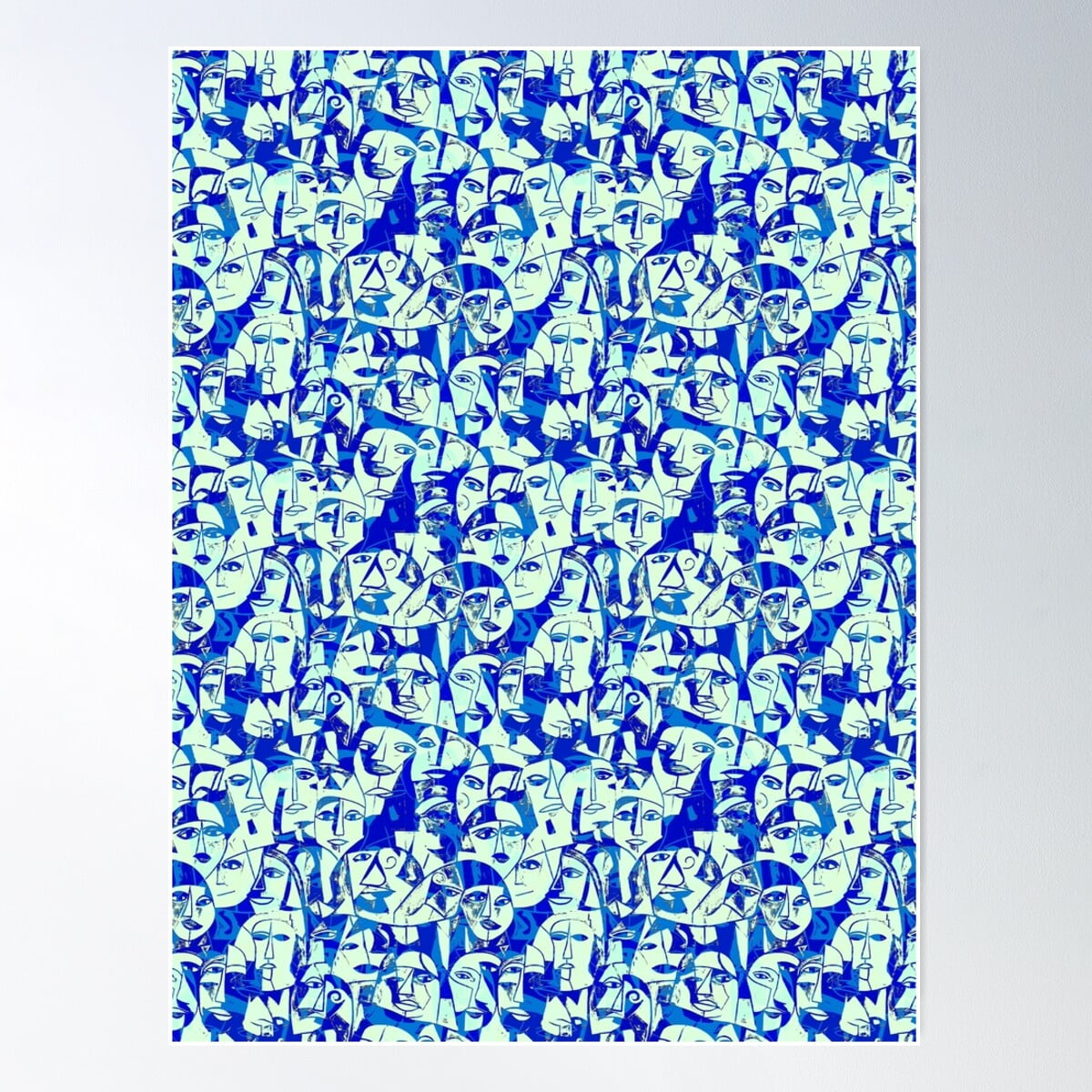 Abstract Expressionism People Faces Blue Poster Wall Art, Modern Wall ...