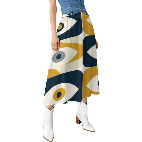 Abstract Eye Pattern Design Tile Women High Waist Midi Skirt Elegant ...