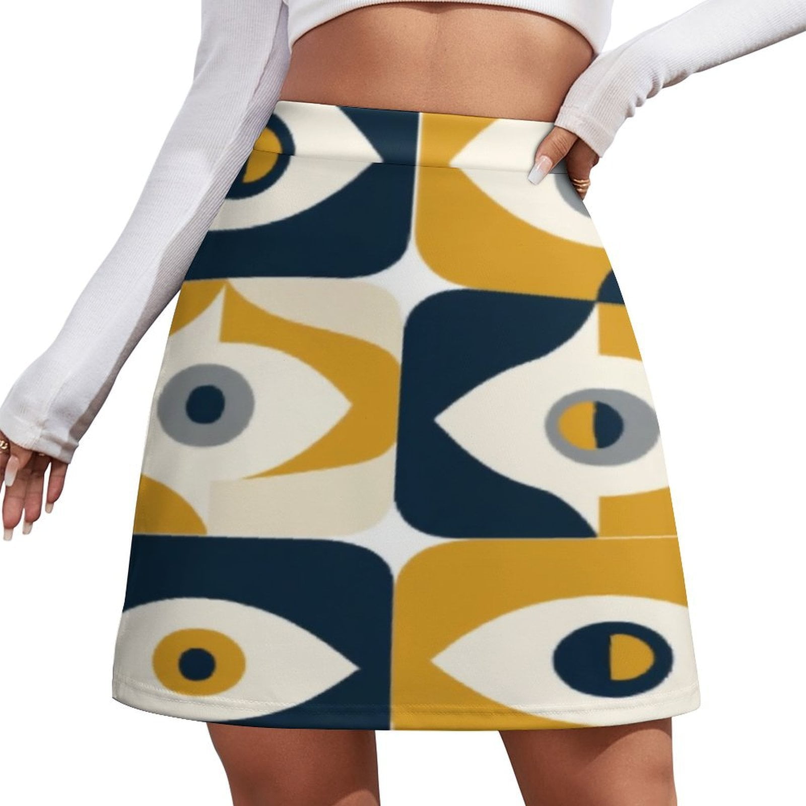 Abstract Eye Pattern Design Tile Women's High Waist Skirt Stretchy ...