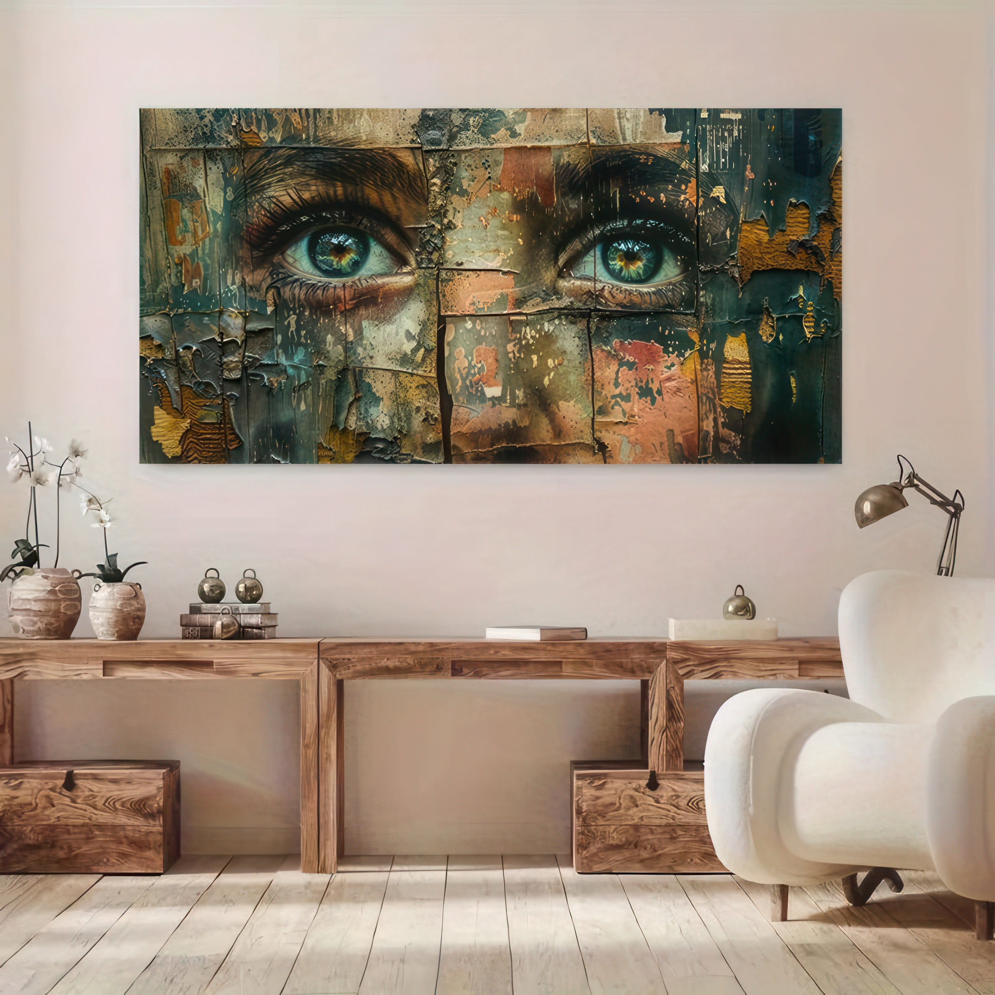 Abstract Eyes Canvas Wall Art Framed 48x24 Inch Modern Living Room ...