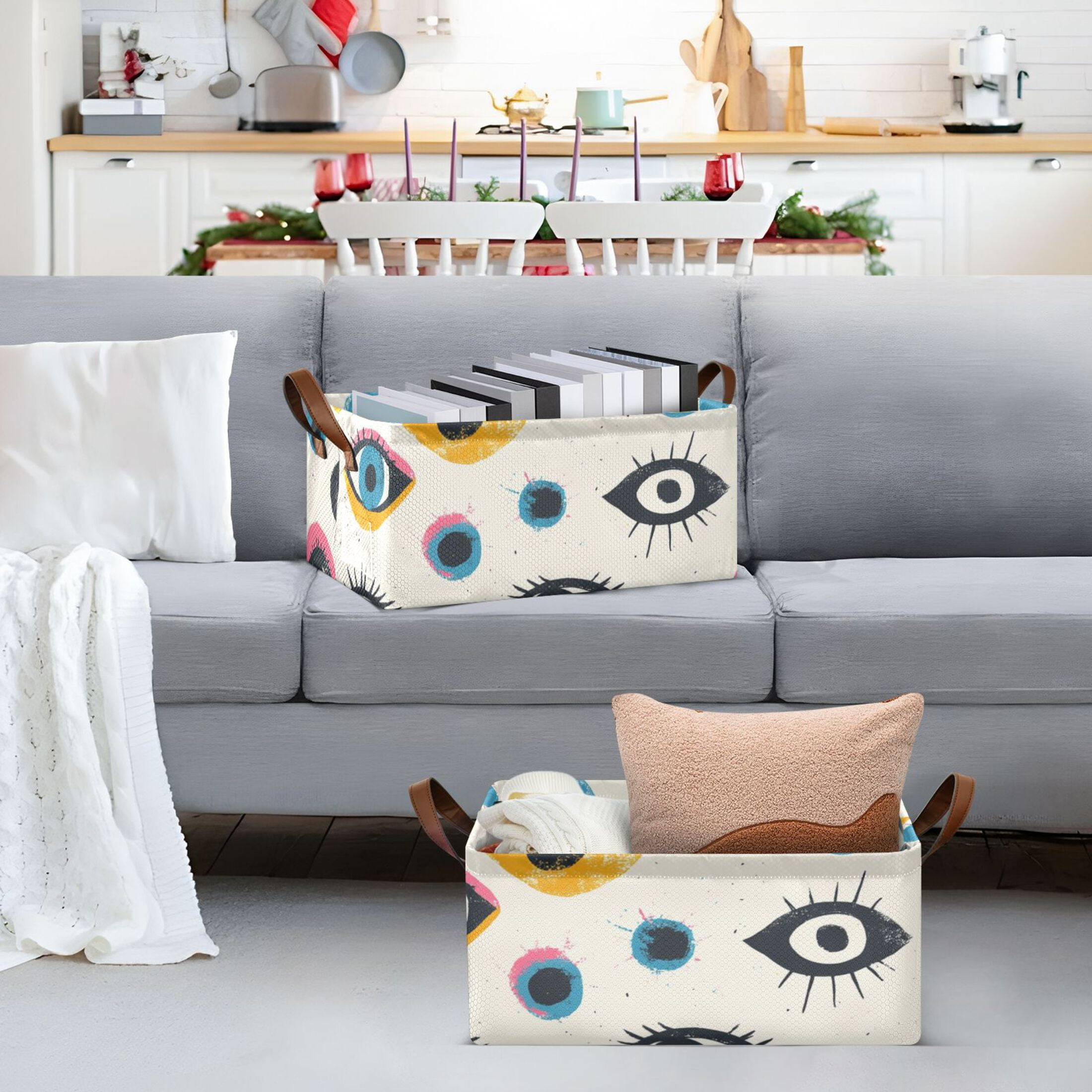 Abstract Eyes Storage Bins with Handles Foldable Storage Baskets for ...