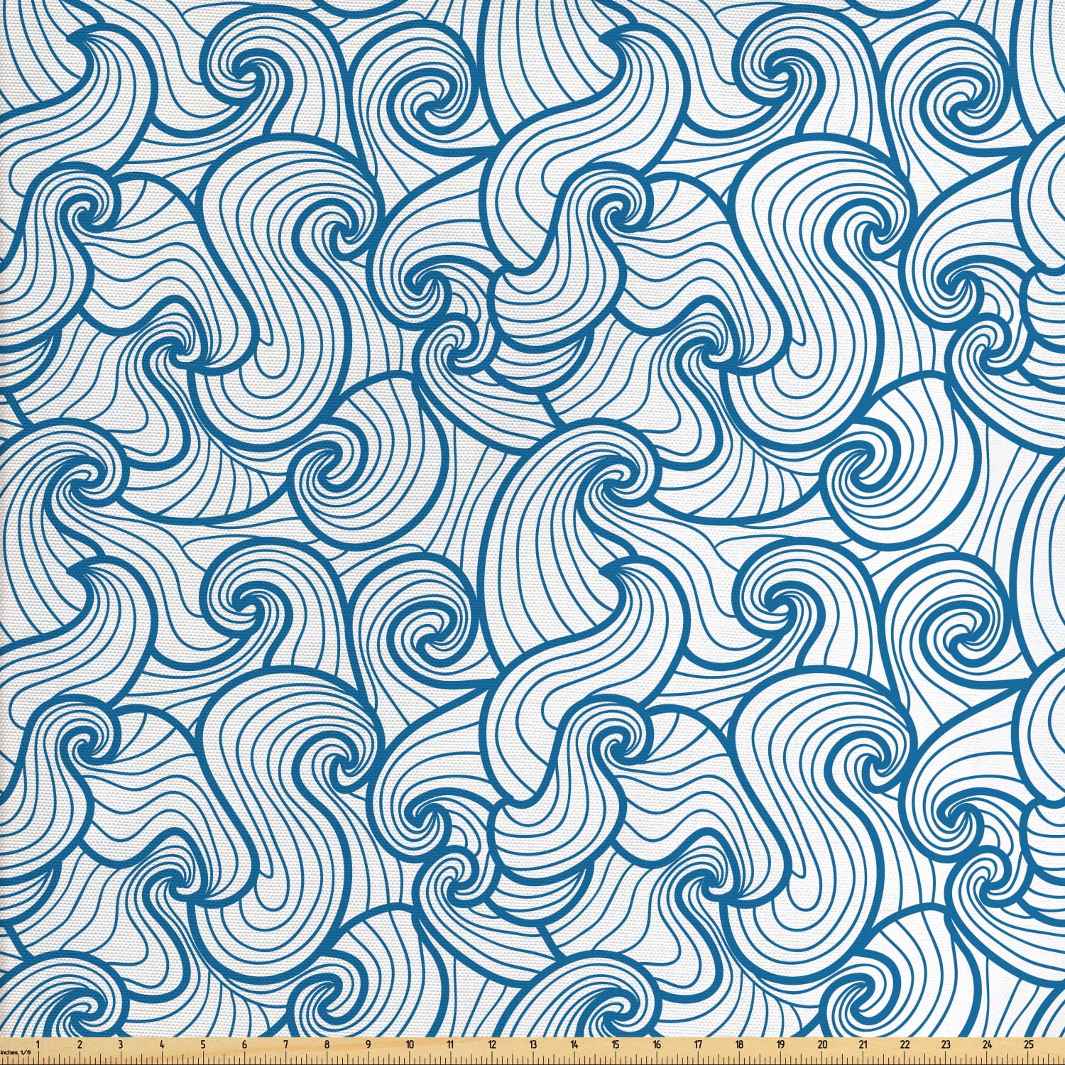 Ambesonne Abstract Fabric by the Yard Upholstery, Swirling Oceanic Waves, 3 Yards, Sea Blue and ...