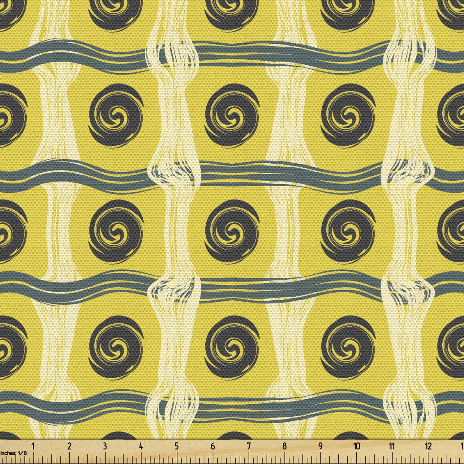 Abstract Fabric by the Yard, Continuous Sketch Style Spirals with Grids ...